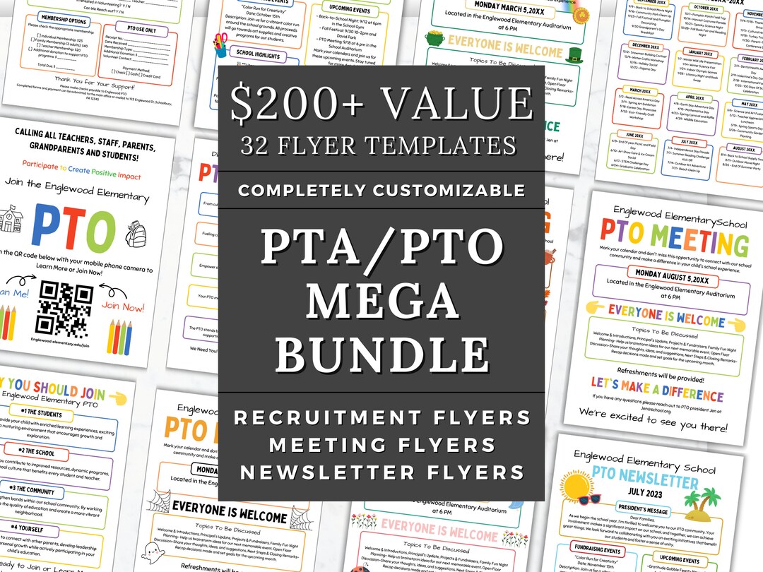 PTA Flyers Bundle PTO Newsletter Template Pta Meeting Flyer Pto ...