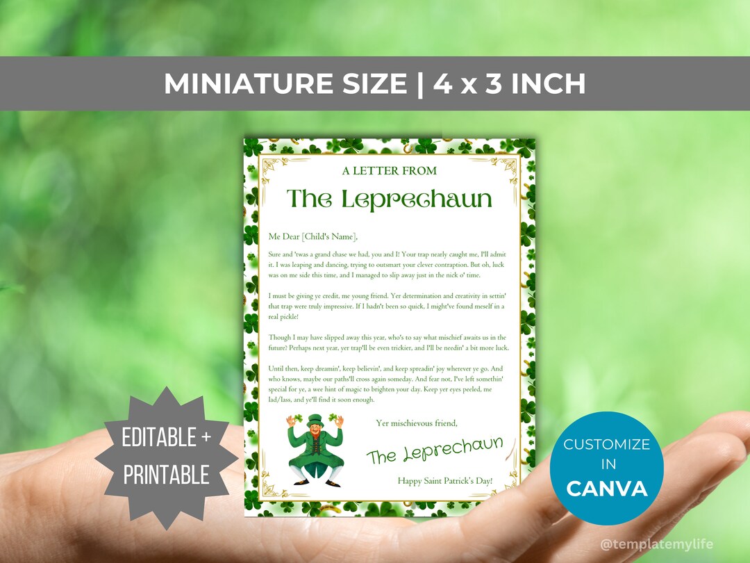 St Patricks Day MINI Leprechaun Letter Printable Leprechaun Gold Mini ...