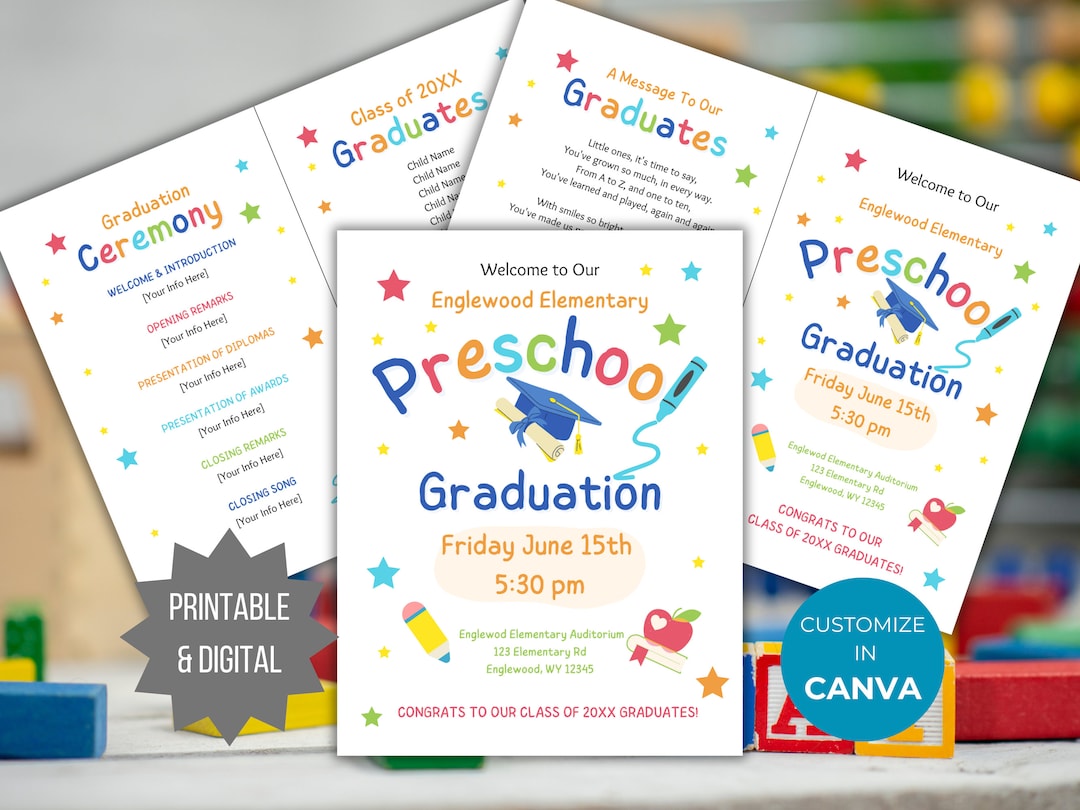 Preschool Graduation Ceremony Program Template Editable Pre-k ...