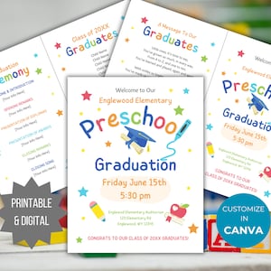 Preschool Graduation Ceremony Program Template Editable Pre-k ...