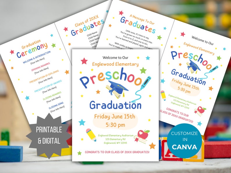 Preschool Graduation Ceremony Program Template Editable Pre-k ...