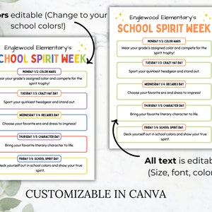 PTA School Spirit Week Flyer Printable PTO School Spirit Flyer Editable ...