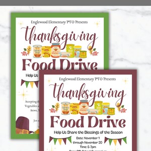 Thanksgiving Food Drive Flyer Template PTO Charity Flyer Editable ...