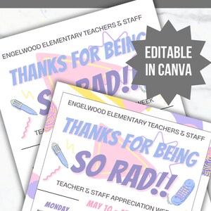 Teacher and Staff Appreciation Week Invite PTO Template 90s Theme ...