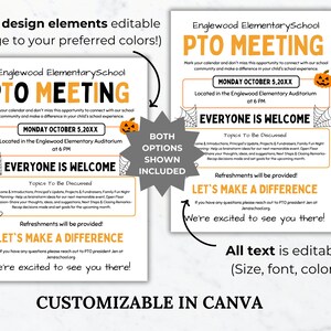 Halloween PTA Meeting Flyer Printable PTO Fall Meeting Flyer Editable ...