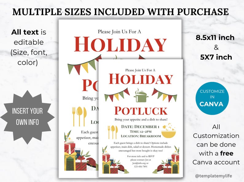 Christmas Potluck Flyer Template Holiday Potluck Invitation ...