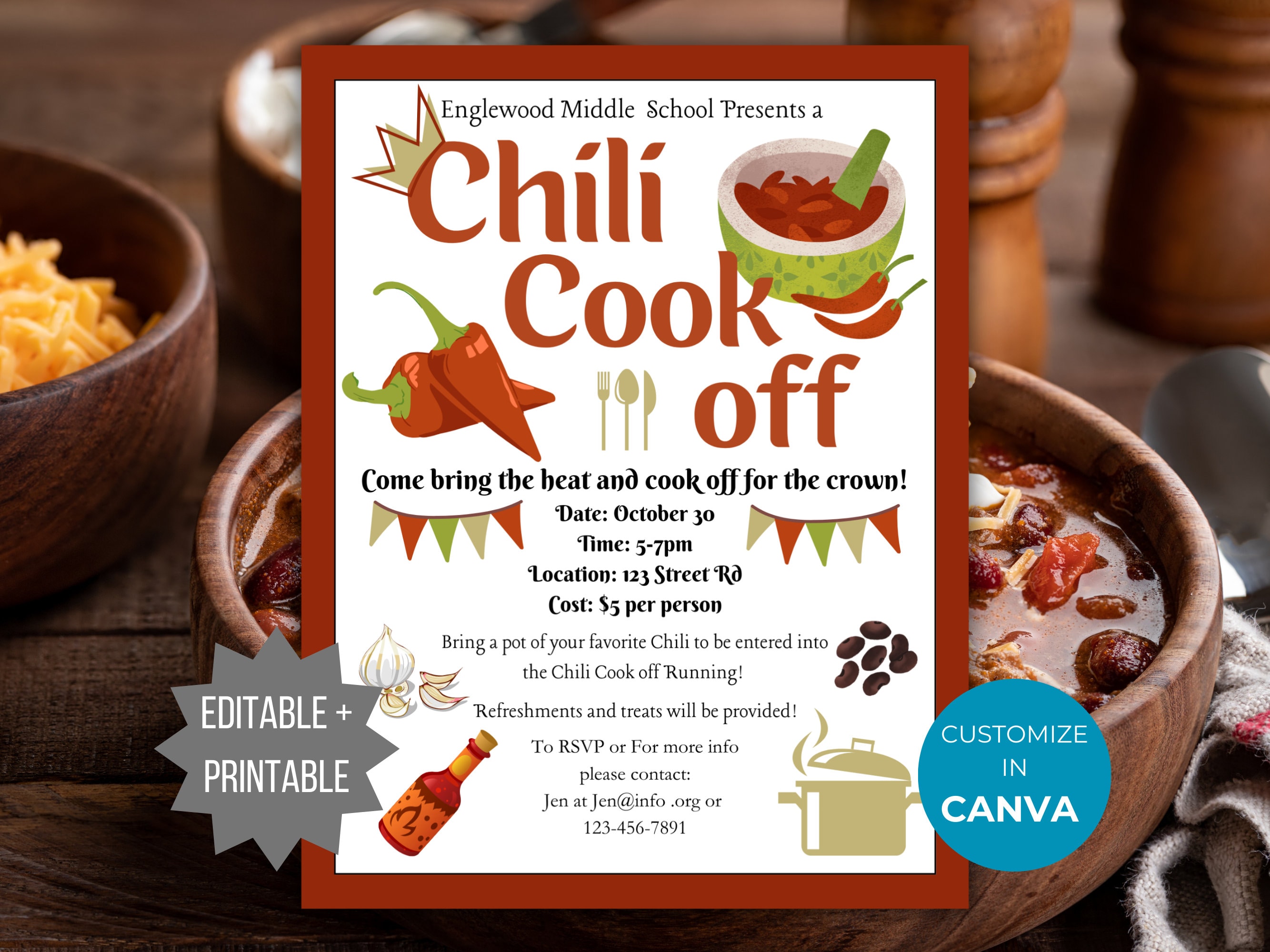 Chili Cook off Flyer Invitation PTO Template Autumn Fundraiser Invite ...