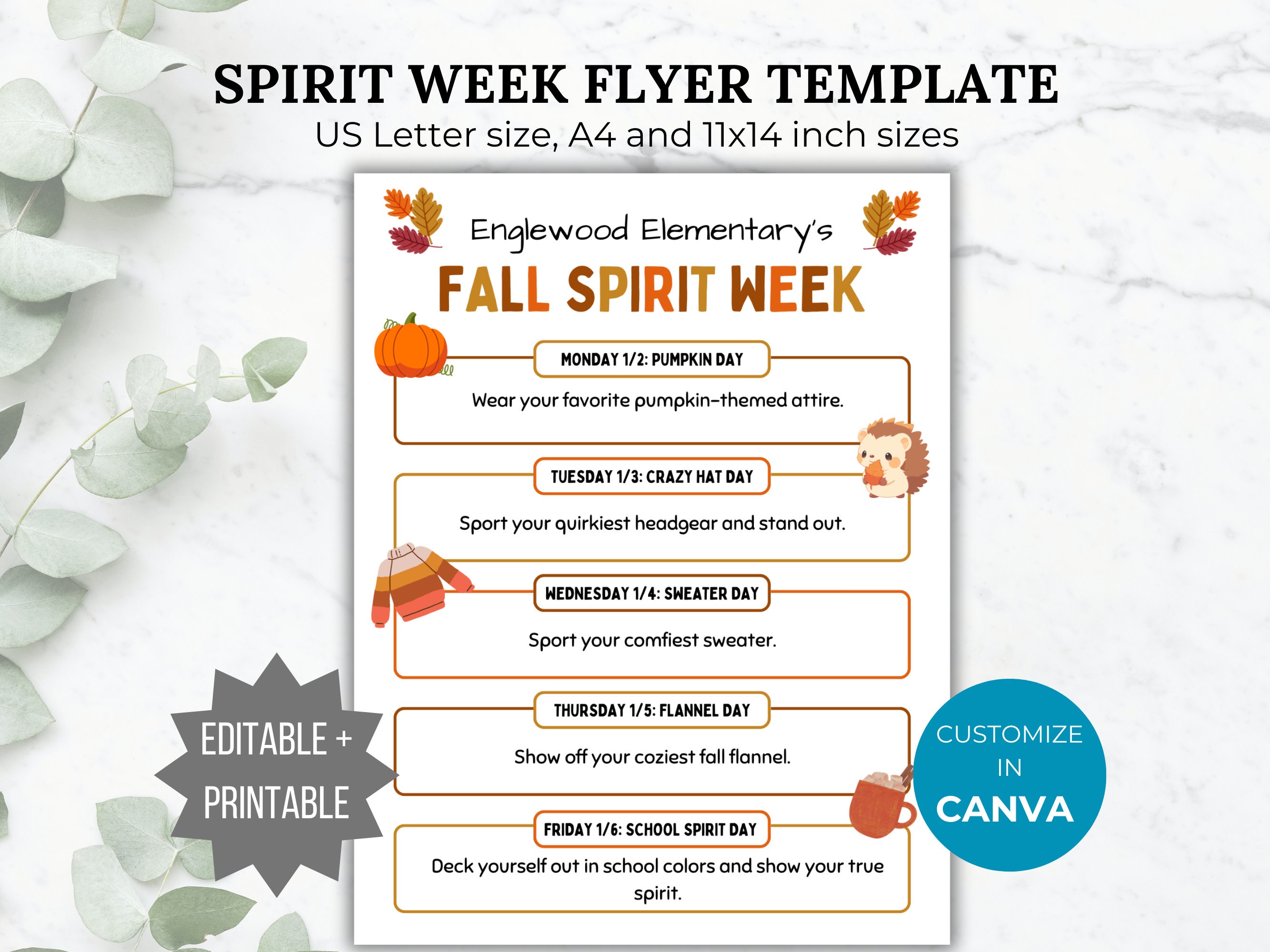 PTA Fall Spirit Week Flyer Printable PTO School Spirit Flyer - Etsy