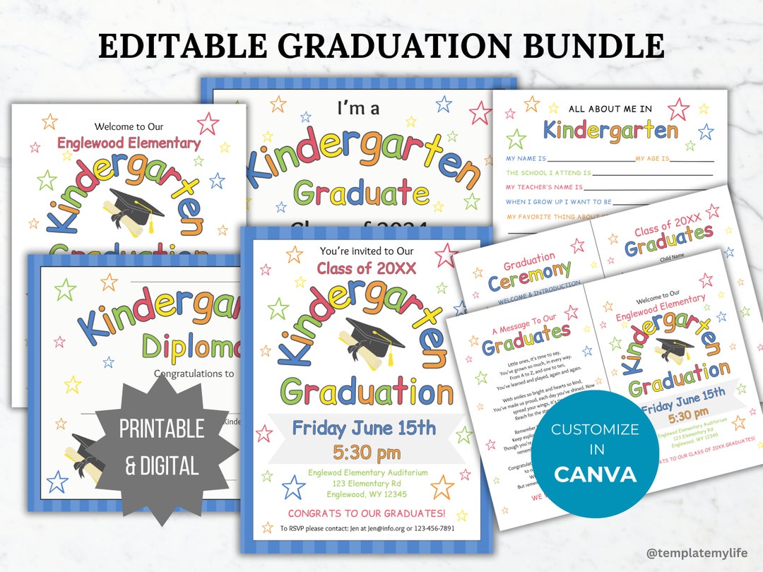 Editable Kindergarten Graduation Invitation Printable Elementary ...