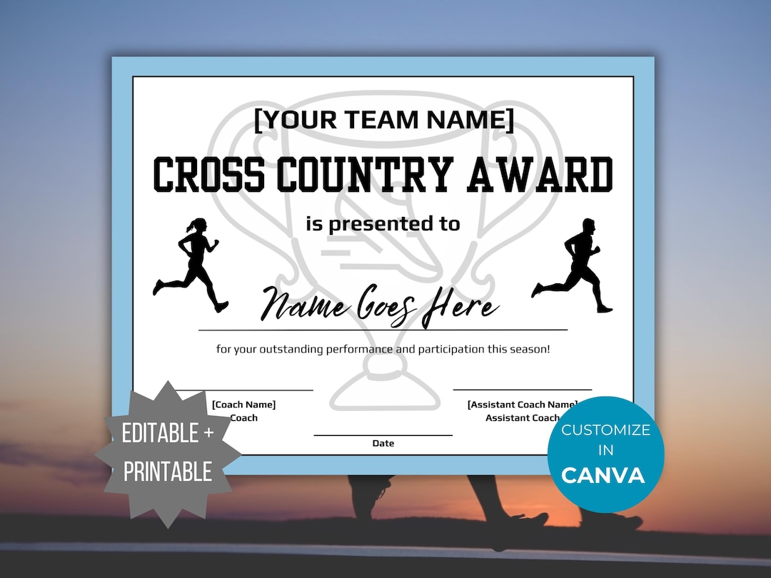 Editable Cross Country Award Certificate Template Team Player ...