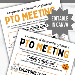 Halloween PTA Meeting Flyer Printable PTO Fall Meeting Flyer Editable ...