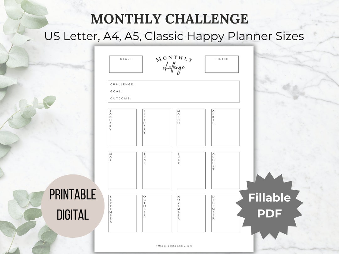 Monthly Challenge Tracker Yearly Challenge Binder Printable Fitness ...