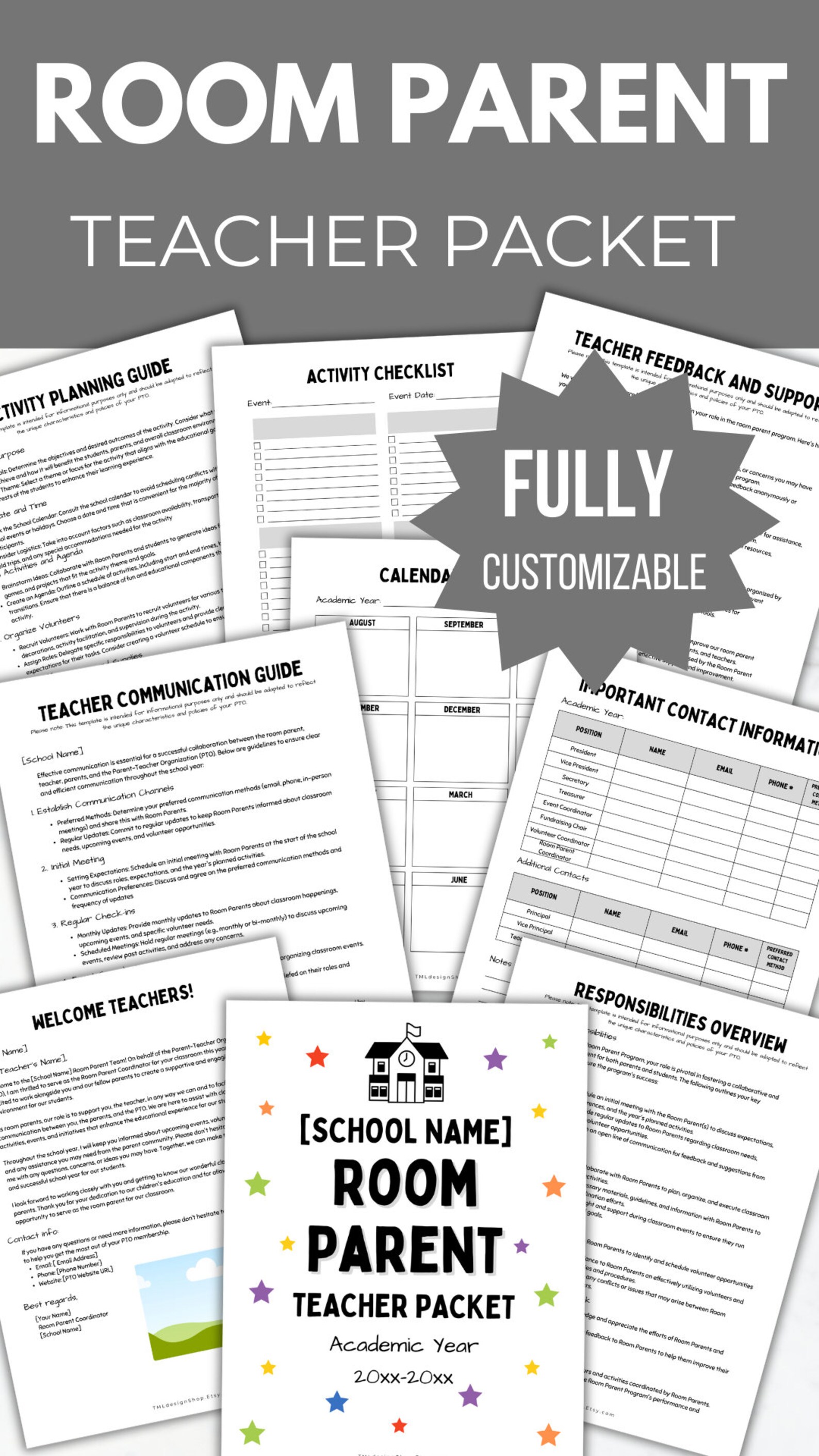 Editable PTO Room Parent Teacher Welcome Packet Template PTA Classroom ...