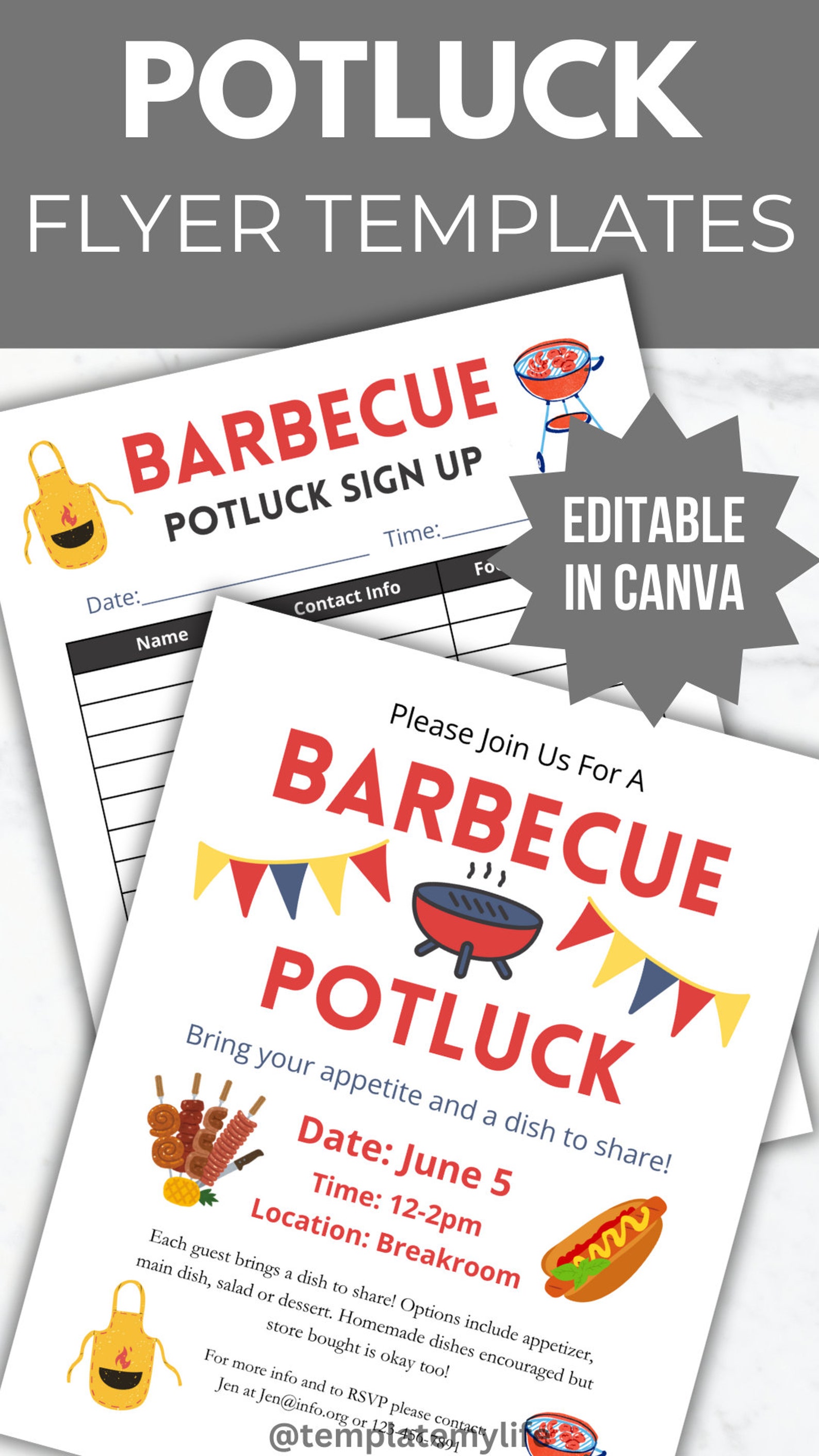 BBQ Potluck Flyer Template Summer Barbecue Potluck Sign up Sheet ...