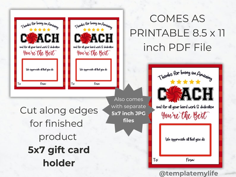 Coach End of Year Gift Card Holder Printable for Cheer Coach - Etsy
