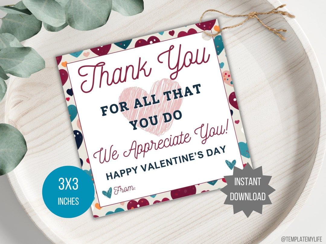 Valentine Gift Tag Printable Teacher Appreciation Gift Bag Label ...