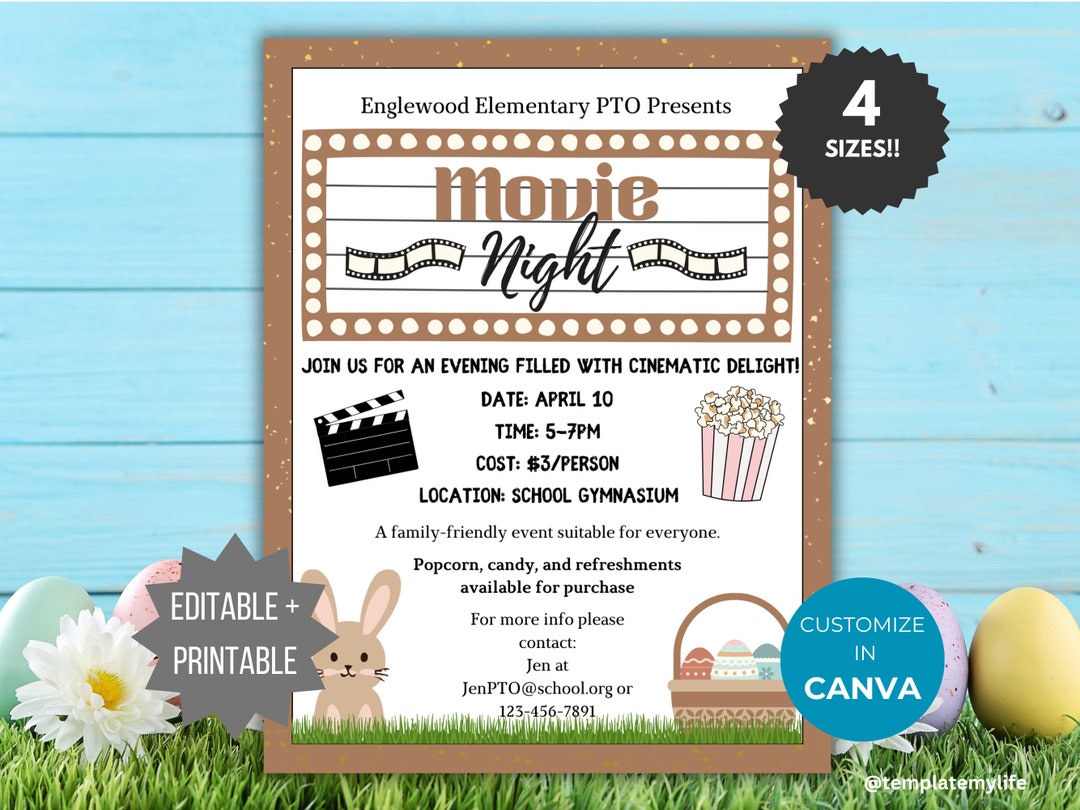 Easter Movie Night Invitation PTO Template April School Fundraiser PTA ...