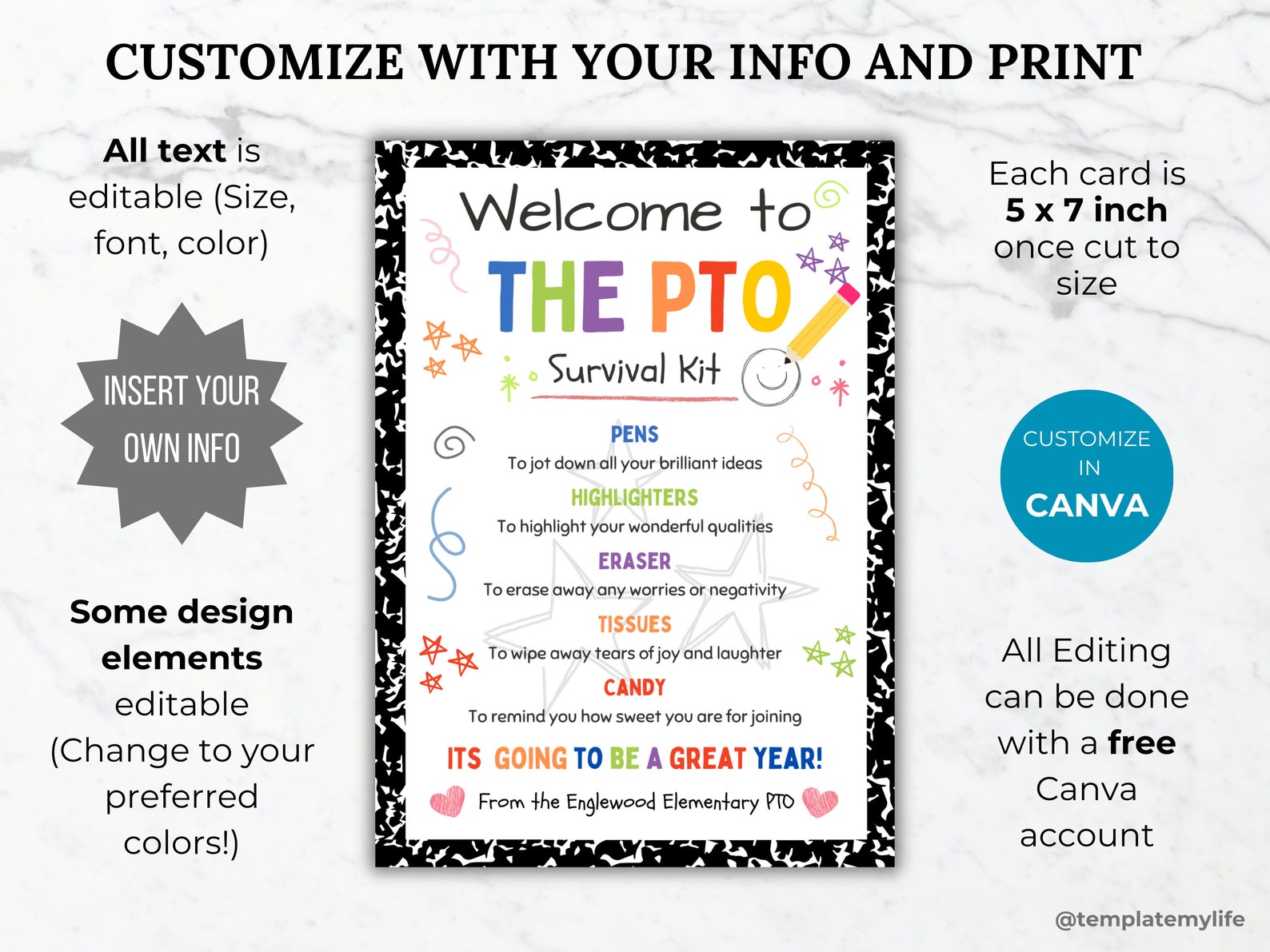 PTA Survival Kit Template Join the PTO Gift Bag Printable Welcome to ...