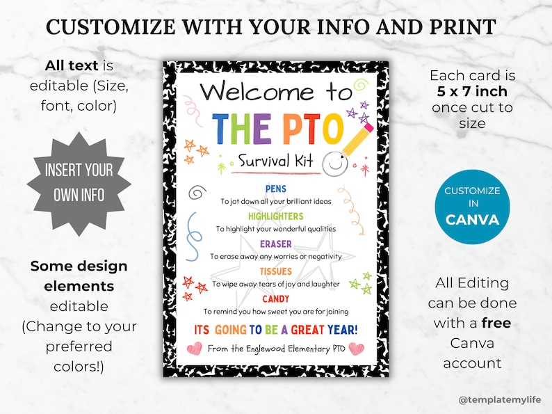 PTA Survival Kit Template Join the PTO Gift Bag Printable Welcome to ...