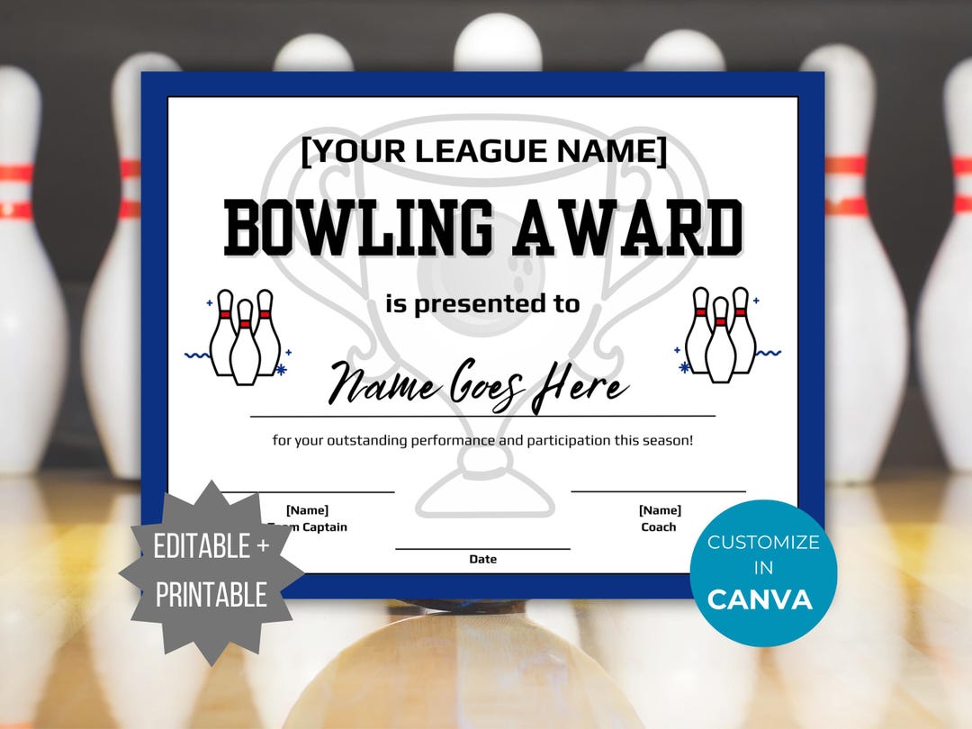 Editable Bowling Award Certificate Template Bowling Team Participation ...