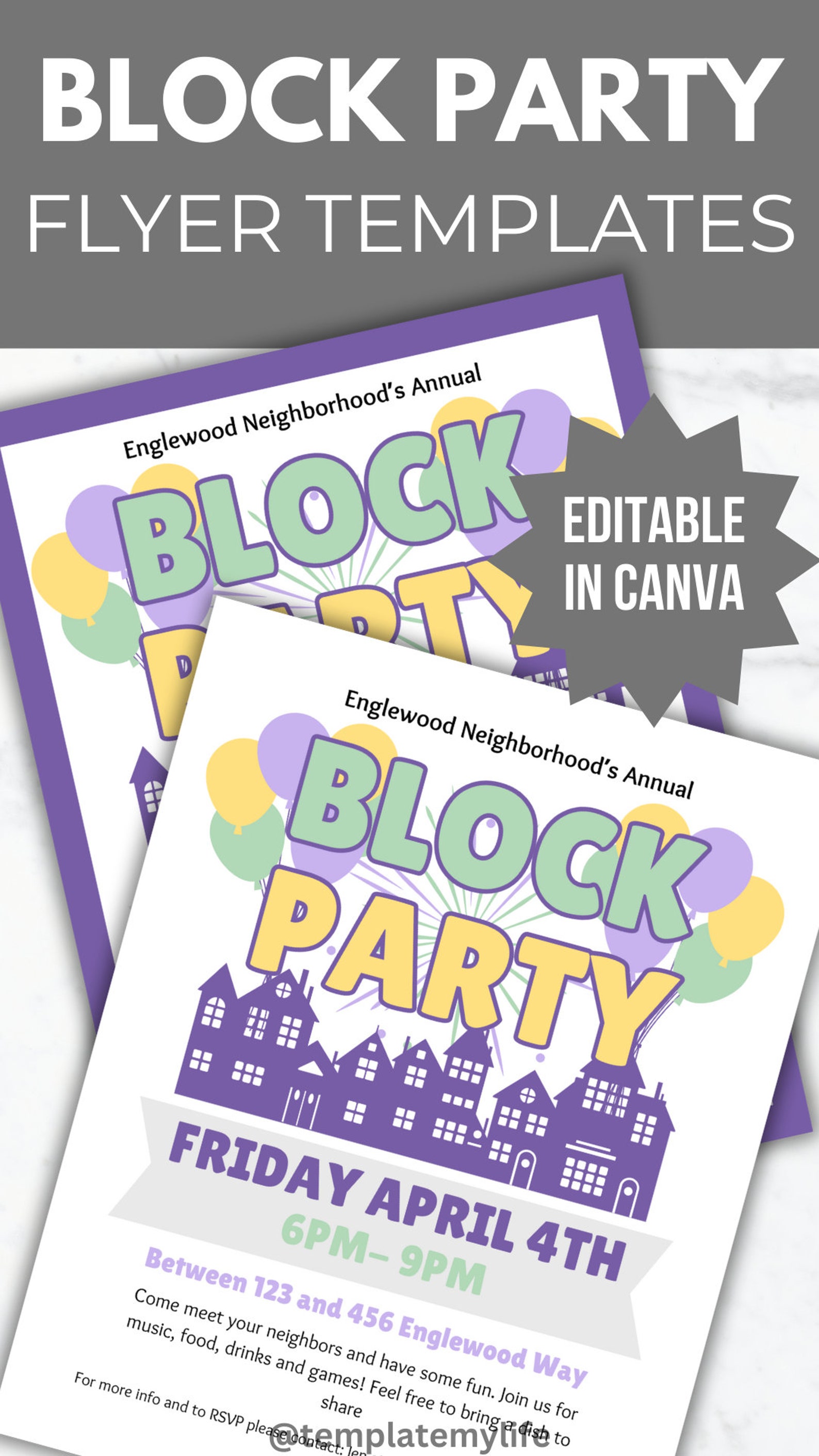 Spring Block Party Flyer Template Neighborhood Party Invite Editable ...