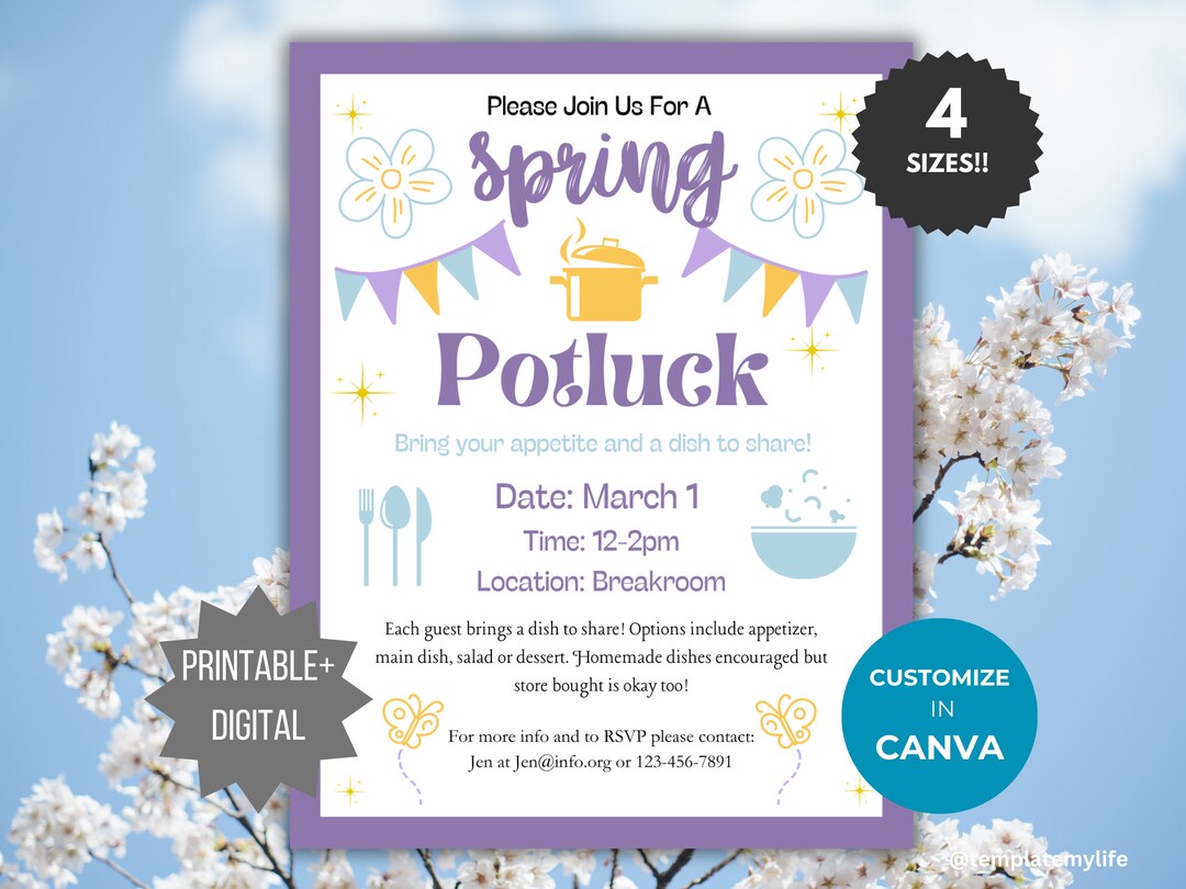 Spring Potluck Flyer Template Potluck Invitation Flyer Neighborhood ...