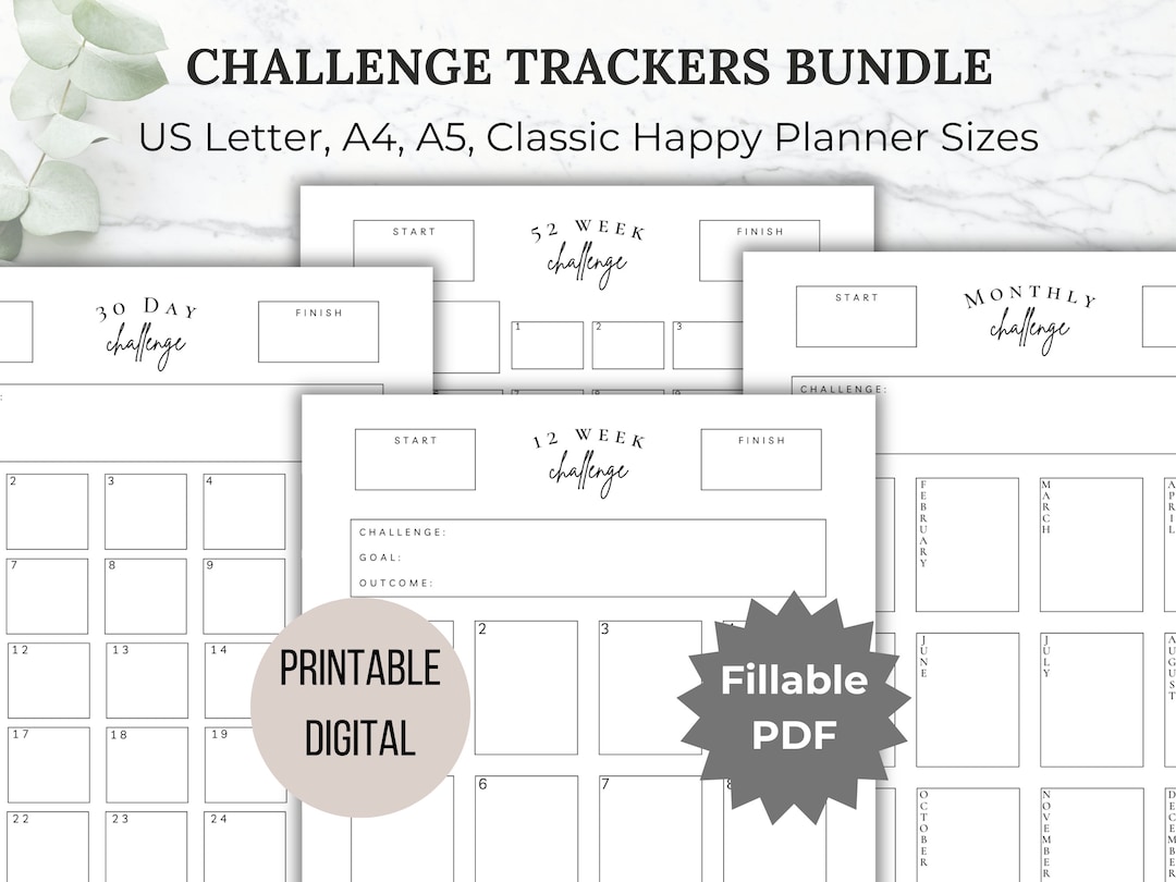Challenge Tracker Printable 30 Day Challenge Monthly Challenge 52 Week ...