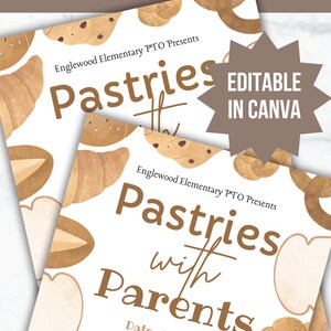Editable Pastries With Parents Flyer Invite Parent Appreciation PTA ...