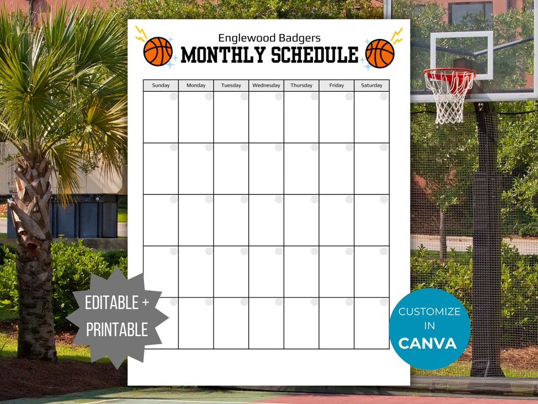 Basketball Season Calendar Template Monthly Basketball Team Game ...