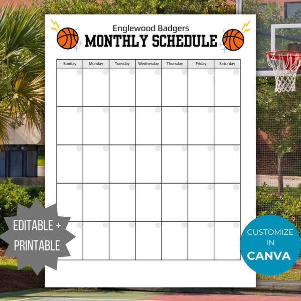 Basketball Game Calendar Template - Etsy