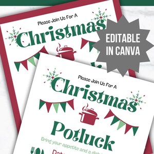 Christmas Potluck Invitation Template Holiday Dinner Party Invite Flyer ...