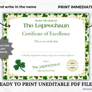 Leprechaun Trap Printable Certificate Leprechaun Gift St Patricks Day ...