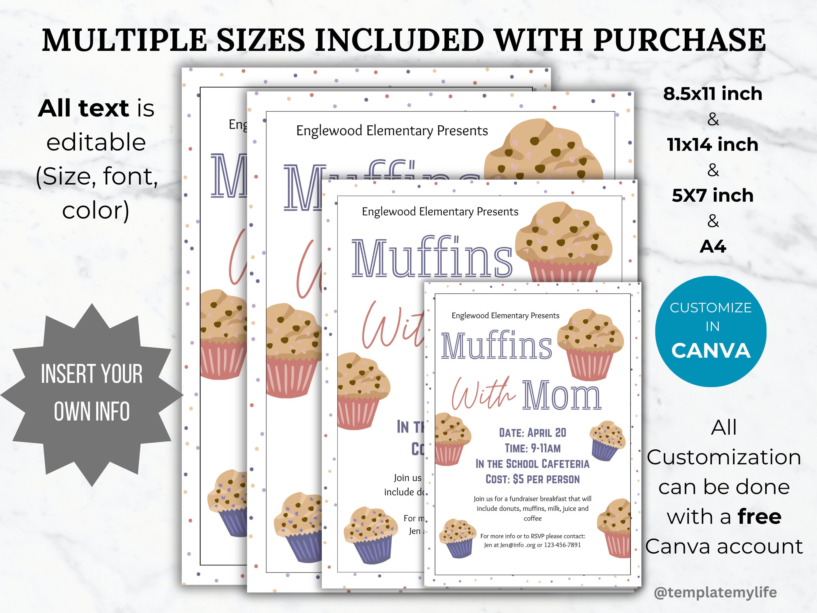 Editable Muffins With Mom Flyer Invite Mothers Day Breakfast PTA Flyer ...
