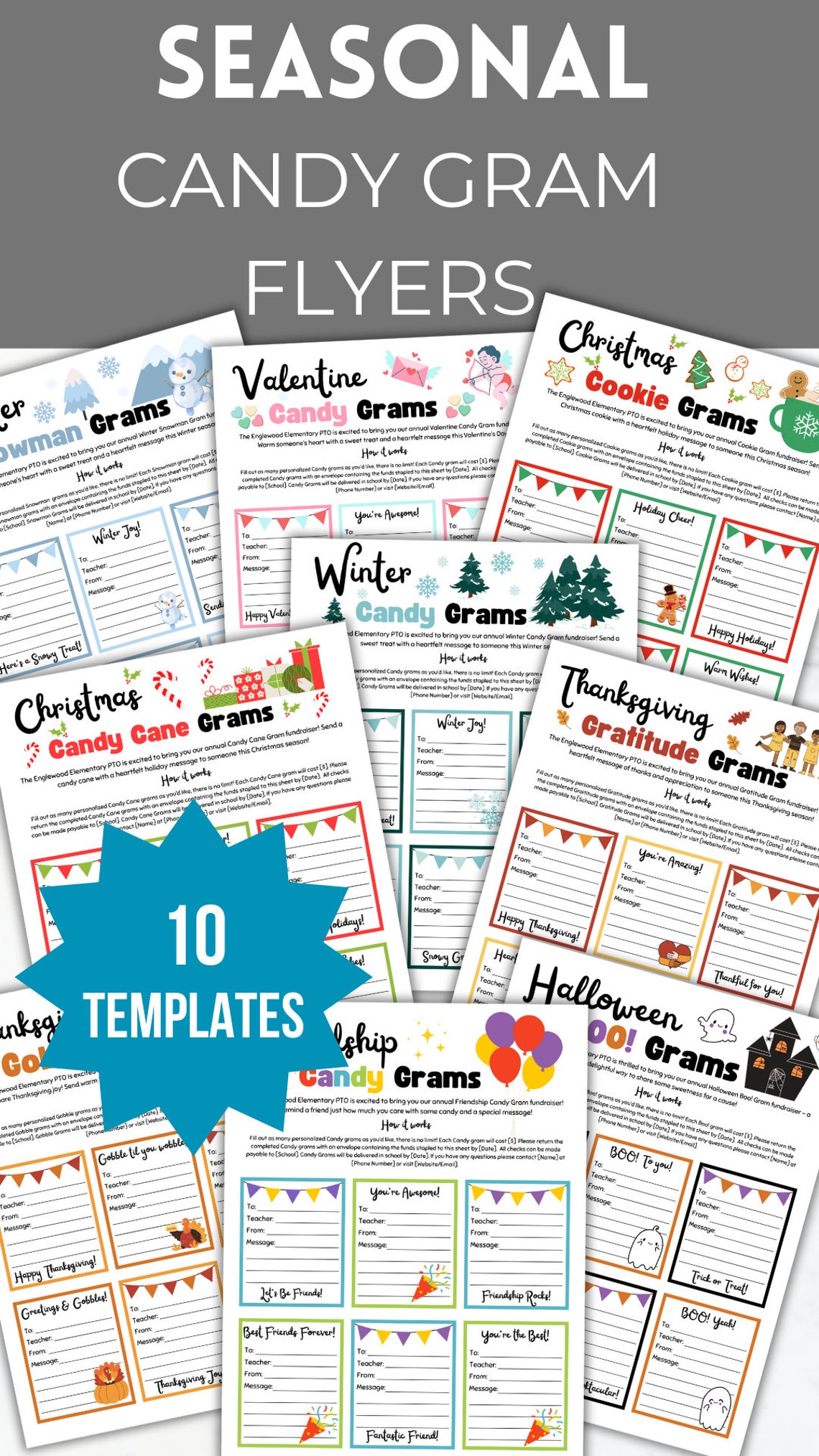Seasonal Candy Gram Flyer PTO Template Holiday Candy Gram Printable ...