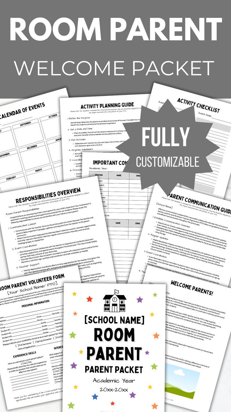 PTA Room Parent Welcome Packet PTO Class Parent Volunteer Info Binder ...