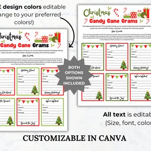 Christmas Candy Cane Gram Flyer PTO Template Holiday Candy Gram ...