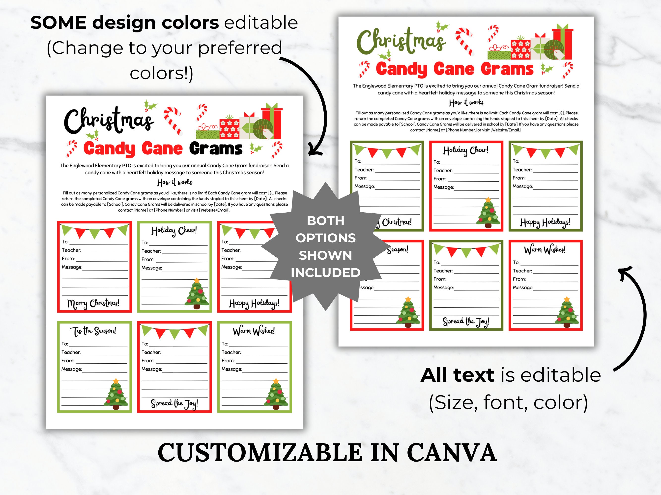 Christmas Candy Cane Gram Flyer PTO Template Holiday Candy Gram ...