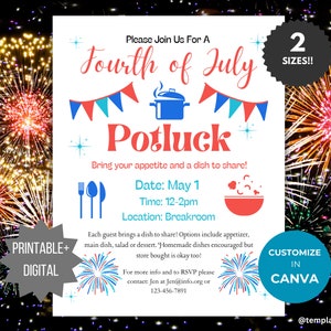 Fourth of July Potluck Invitation Template Dinner Party Flyer Office ...