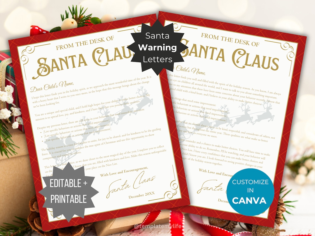 Santa Warning Letter From Santa Mail Printable Christmas Tradition Kids ...