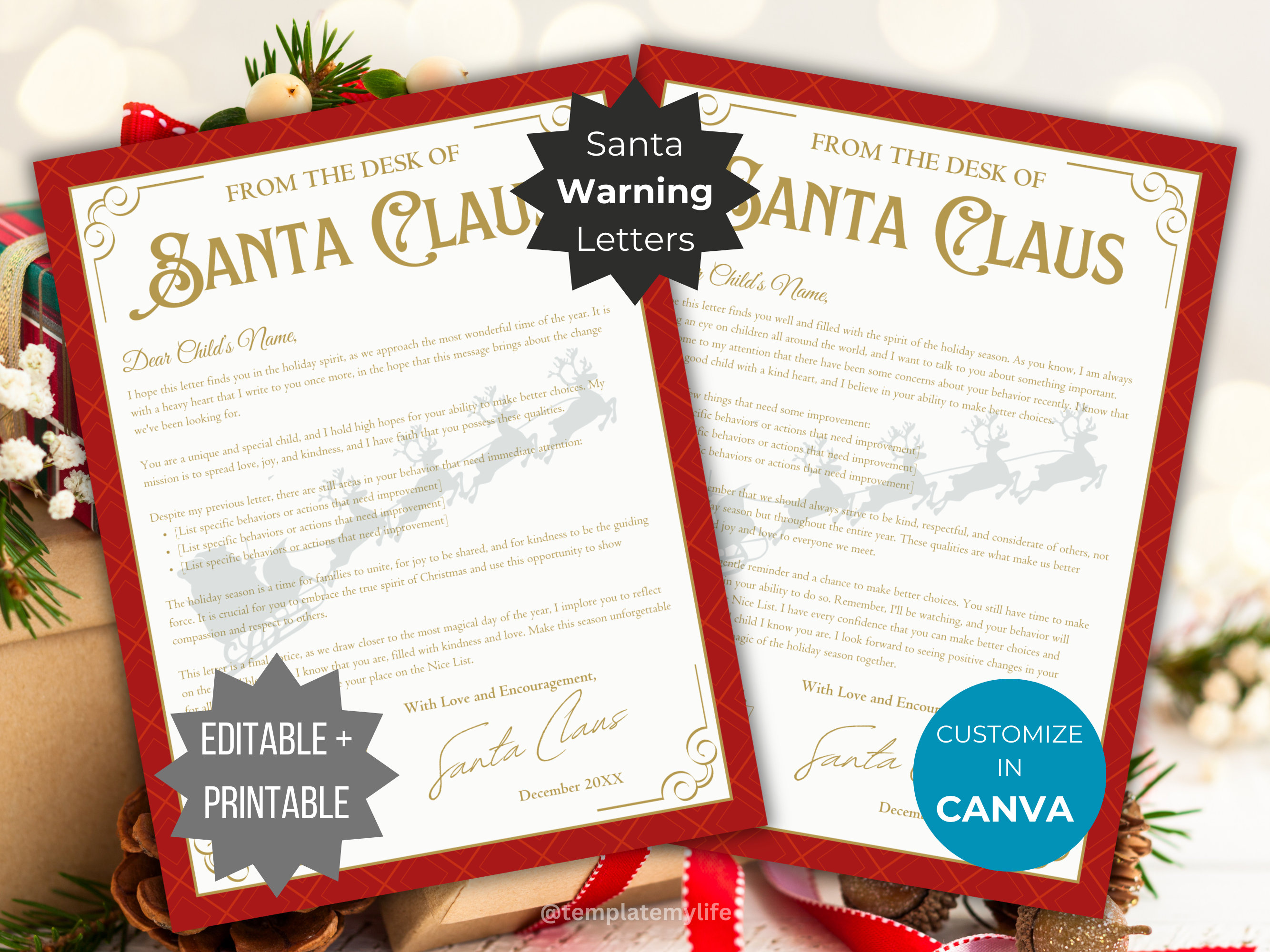 Santa Warning Letter From Santa Mail Printable Christmas Tradition Kids ...
