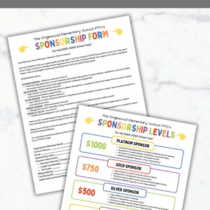 PTA Sponsorship Level Flyer Printable PTO Sponsorship Form Editable ...