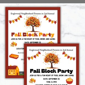 Fall Block Party Flyer Template Autumn Block Party Event Invite ...