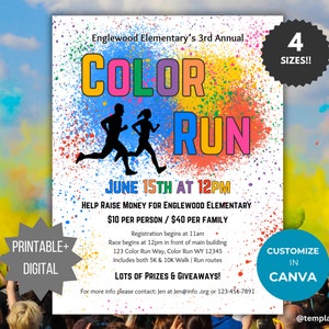 Color Run Flyer Invite Printable Poster Business Fundraiser Flyer ...