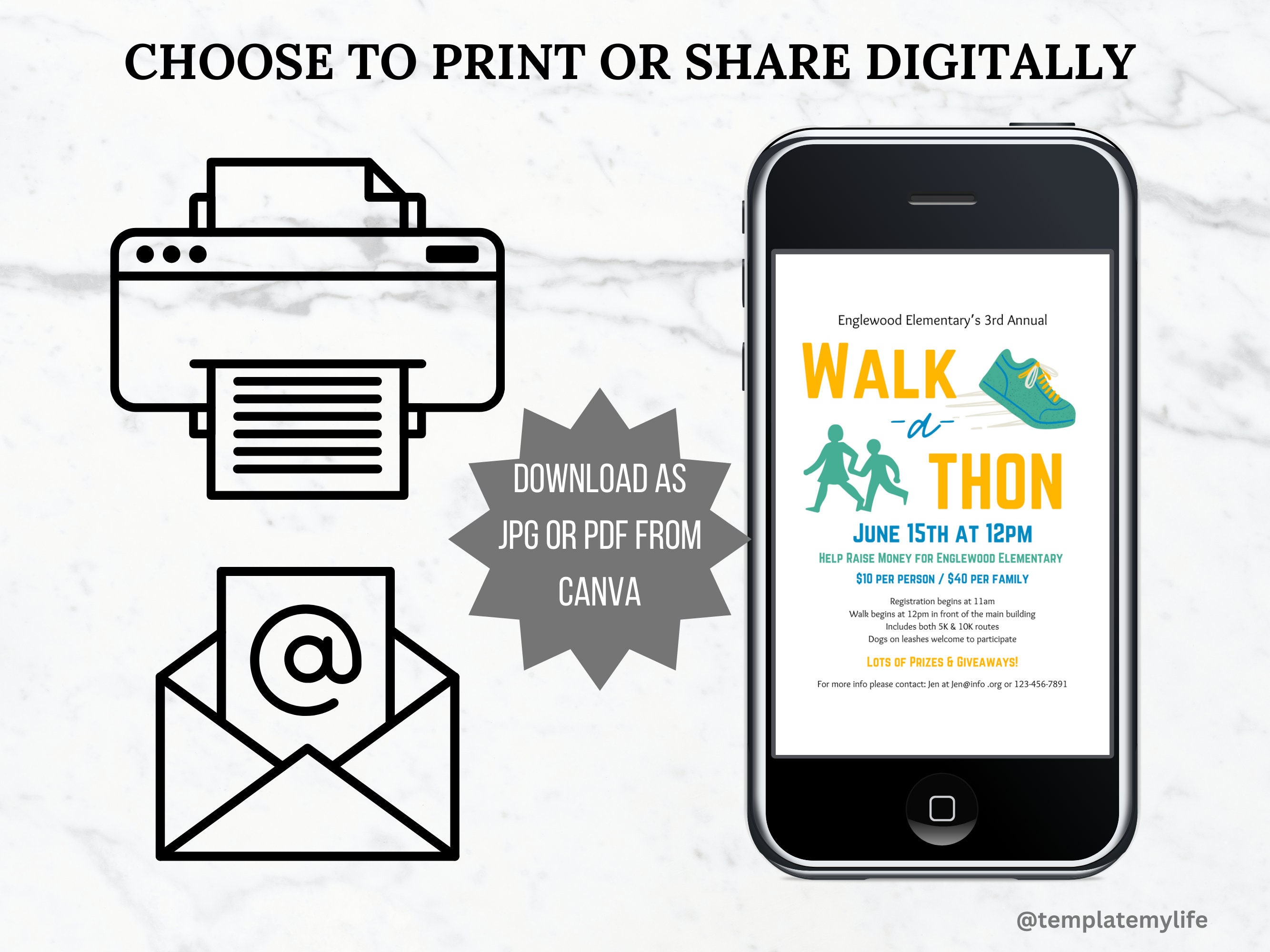 Walkathon Fundraiser Flyer Editable Marathon Fundraiser Invite ...