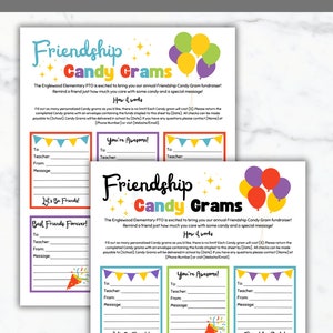 Friendship Candy Gram Flyer PTO Template Editable Candy School ...