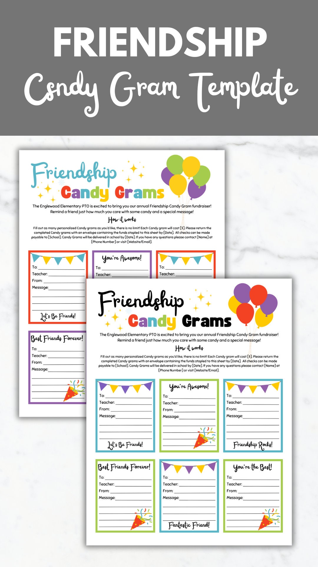 Friendship Candy Gram Flyer PTO Template Editable Candy School ...