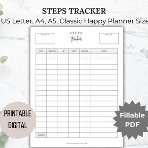 Step Tracker Printable Fitness Planner Step Log Wellness Journal Daily ...