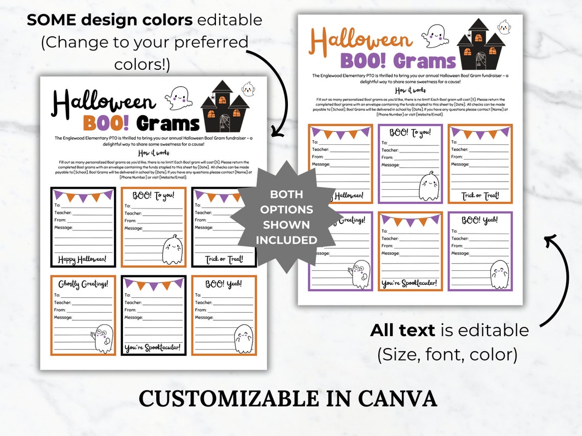 Halloween Candy Gram Flyer PTO Template Halloween Boo Gram Printable ...
