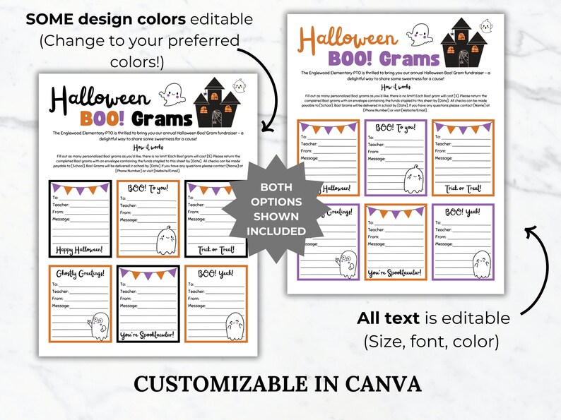 Halloween Candy Gram Flyer PTO Template Halloween Boo Gram Printable ...