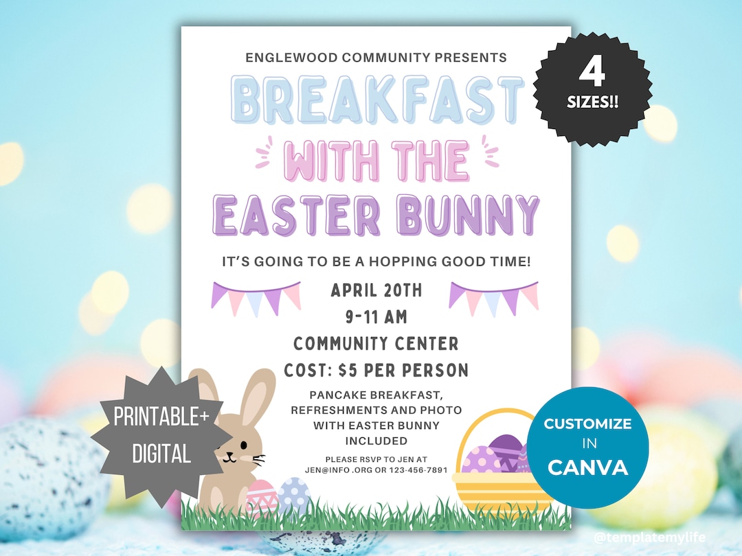 Breakfast With Easter Bunny Flyer Printable Fundraiser Flyer Spring ...